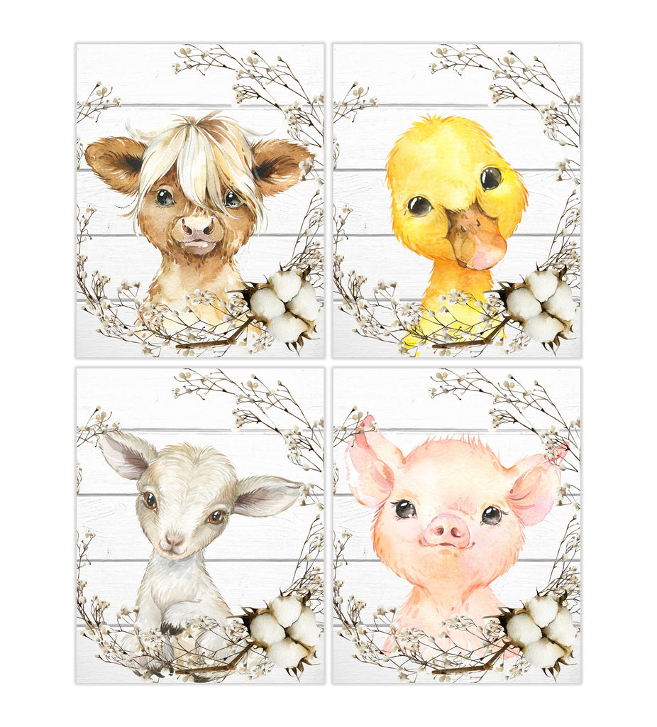 Rustic Farm Nursery Decor Set of 4 Unframed Farmhouse Prints Highland ...