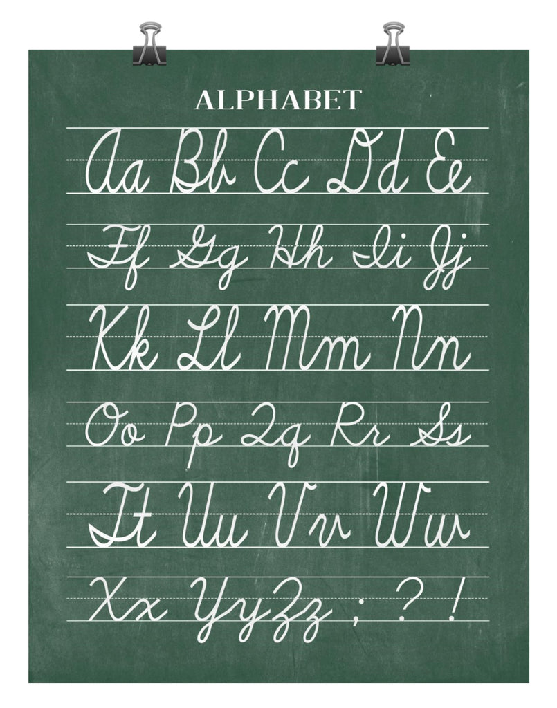 Vintage Cursive Alphabet Classroom Chalkboard Print - Back to School ...