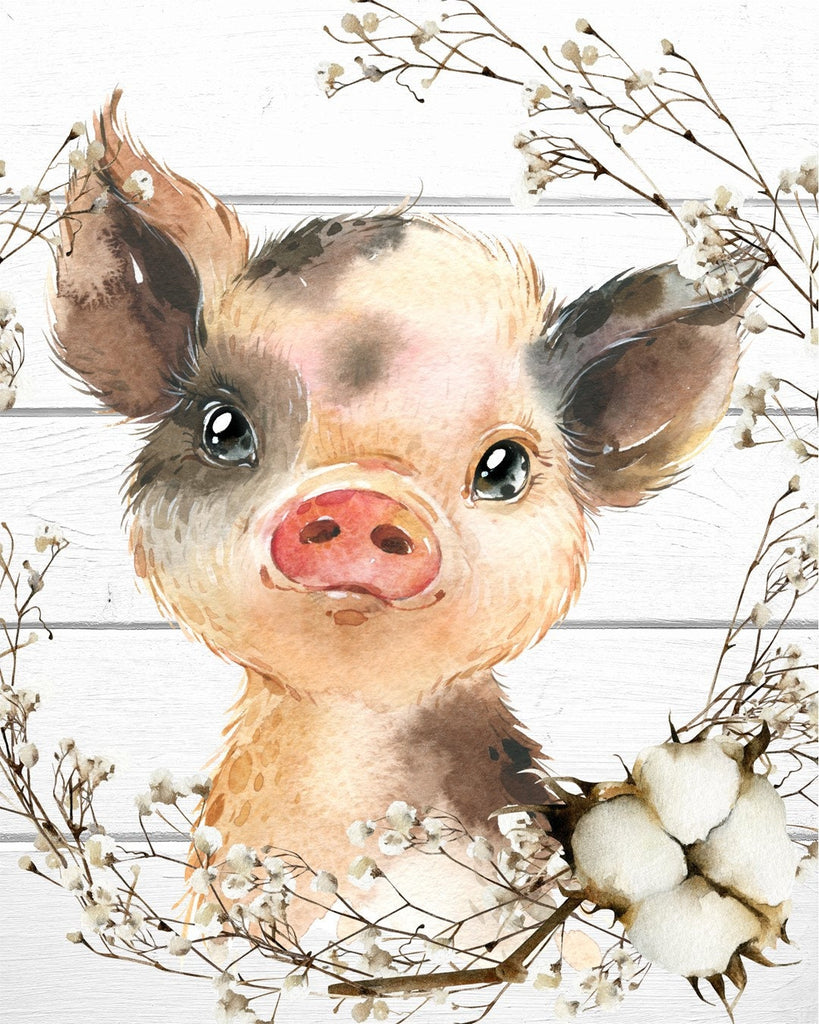 Pig Farm Animal Watercolor Rustic Shiplap Nursery Decor Unframed Print ...