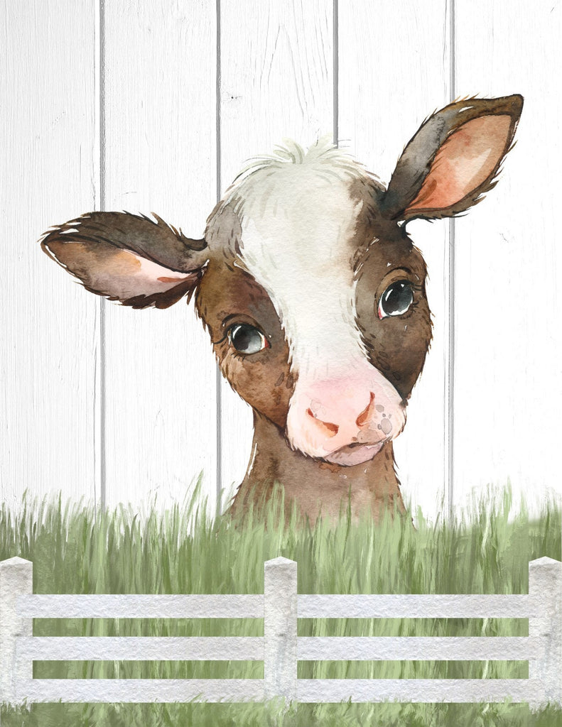 Cow Horse Barnyard Watercolor Farm Animal Watercolor Rustic Shiplap Fa ...