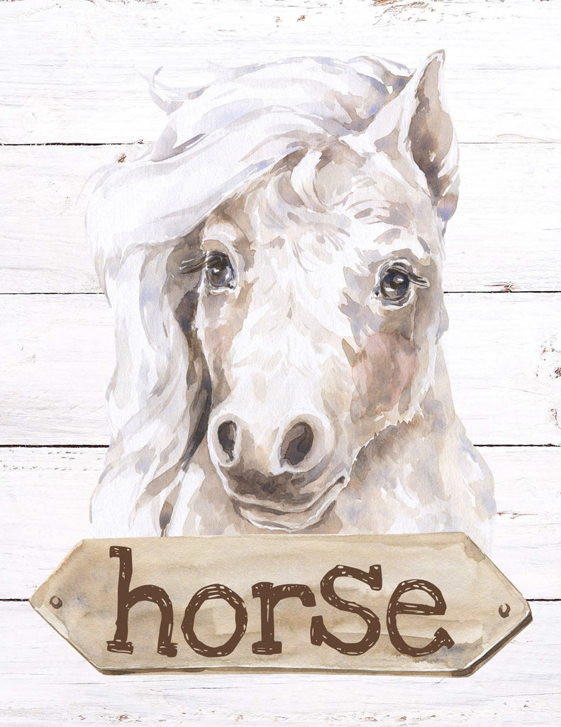 Horse Watercolor Farm Animal Rustic Shiplap Farmhouse Nursery Decor Un ...