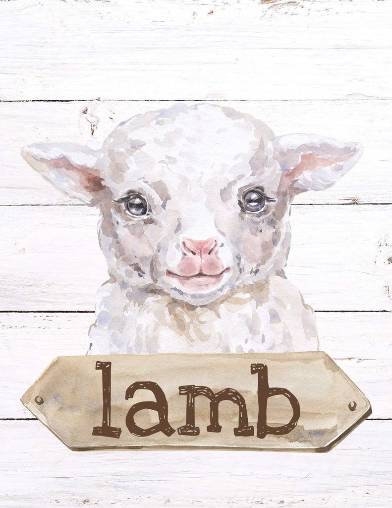 Lamb Watercolor Farm Animal Rustic Shiplap Farmhouse Nursery Decor Unf ...