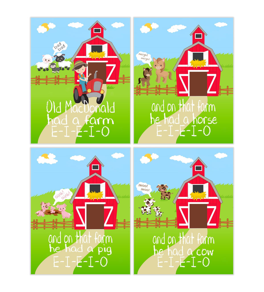 Old MacDonald Had a Farm E I E I O Nursery Decor Wall Art Set of 4 Unf ...