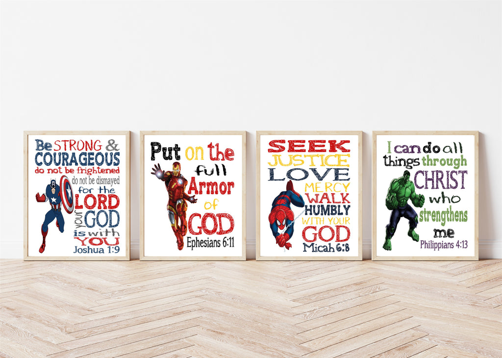 Superhero Christian Nursery Set of 4 Unframed Prints Captain America H ...