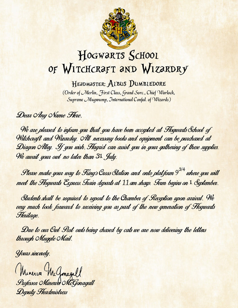Personalized Acceptance Letter Hogwarts School of Witchcraft and Wizar ...