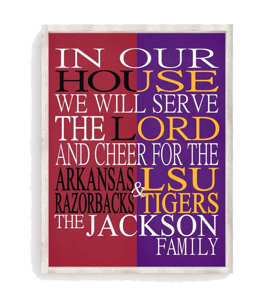 A House Divided - Arkansas Razorbacks and LSU Tigers Personalized Fami ...