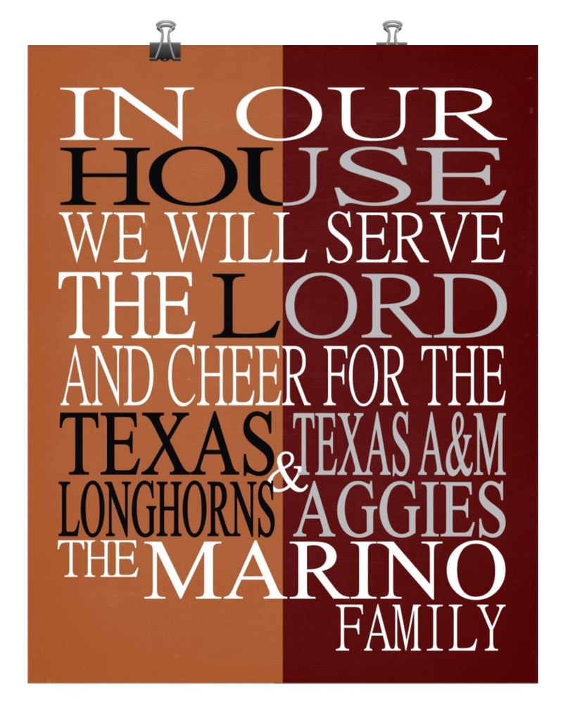 A House Divided Texas Longhorns and Texas A&M Aggies Personalized Fami ...