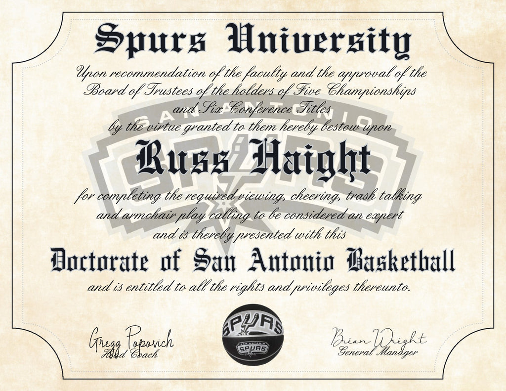 San Antonio Spurs Ultimate Basketball Fan Personalized Diploma - Perfe ...