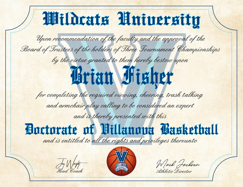 Villanova Wildcats Ultimate Basketball Fan Personalized Diploma - 8.5 ...