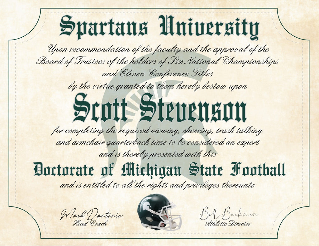 Michigan State Spartans Ultimate Football Fan Personalized Diploma - 8 ...