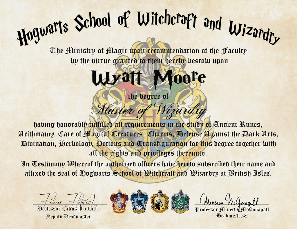 Personalized Wizard Diploma Hogwarts School of Witchcraft and Wizardry ...