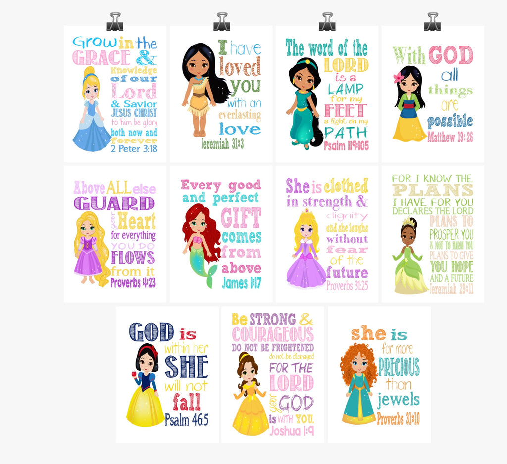 Princess Christian Nursery Decor Wall Art Set of 11 Printables Instant ...