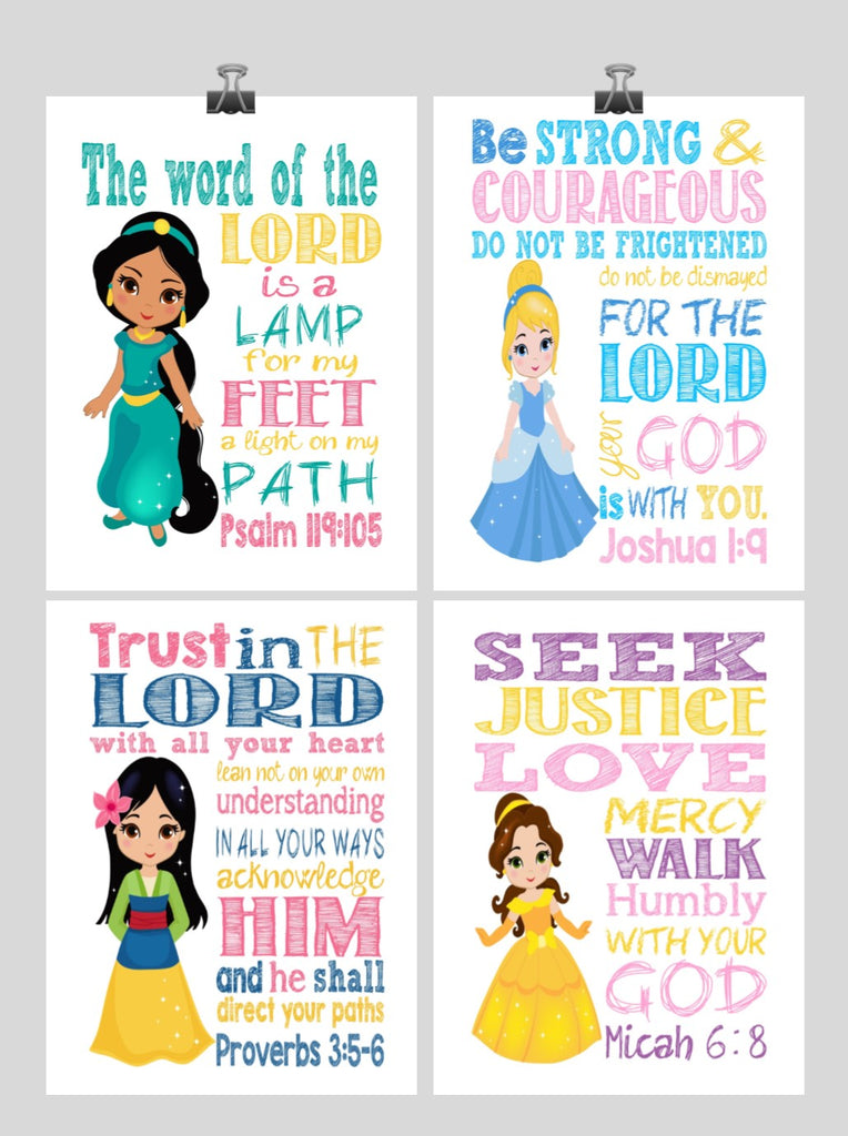Princess Christian Nursery Decor Set of 4 Unframed Prints Jasmine, Cin ...