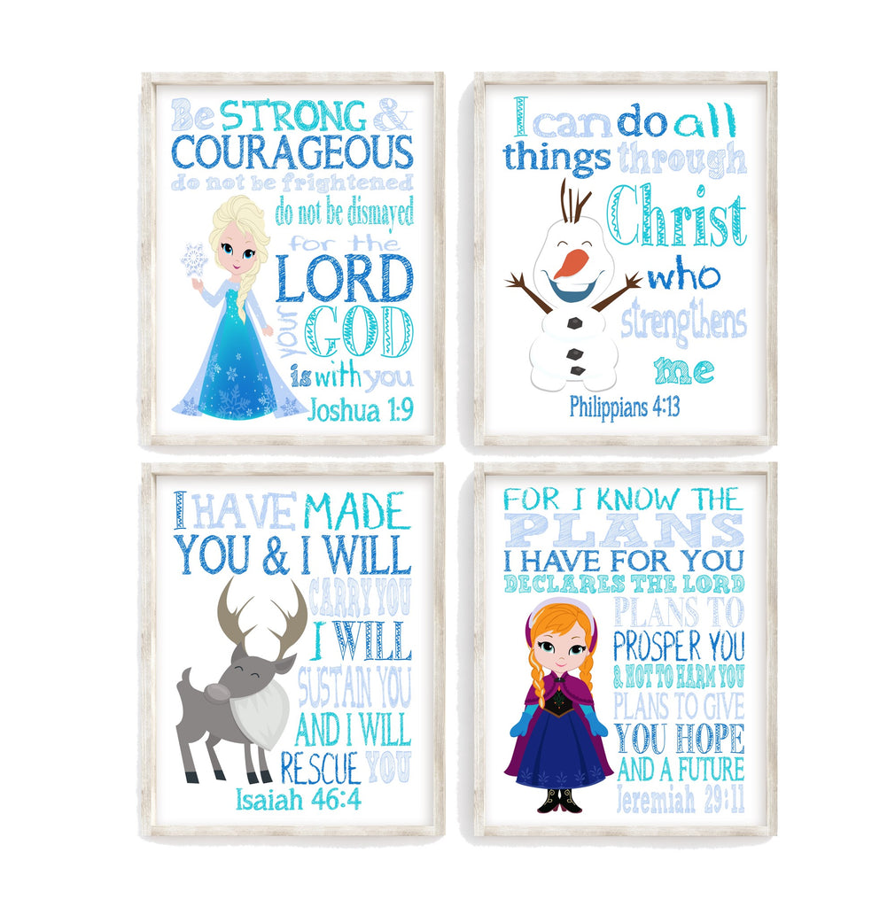 Christian Frozen Nursery Decor Set of 4 Unframed Prints Princess Elsa ...