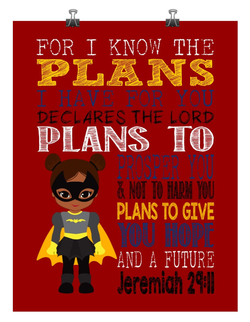 African American Batgirl Superhero Christian Nursery Decor Art Print ...