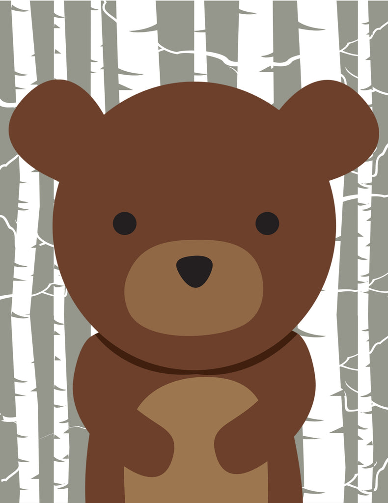 Woodland Animals with Birch Tree Background Nursery Art Set of 4 Print ...