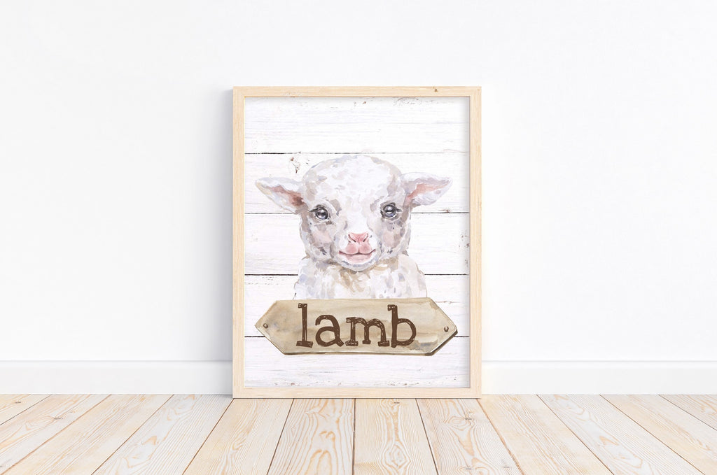 Lamb Watercolor Farm Animal Rustic Shiplap Farmhouse Nursery Decor Unf ...