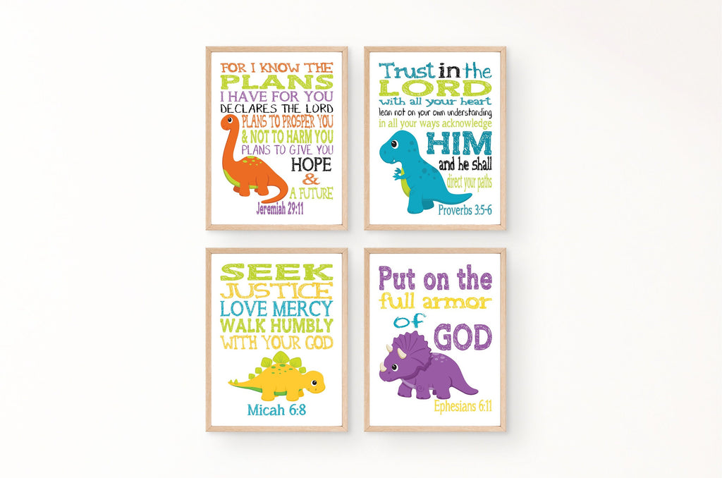 Dinosaur Christian Nursery Decor Set of 4 Unframed Prints Tyrannosauru ...