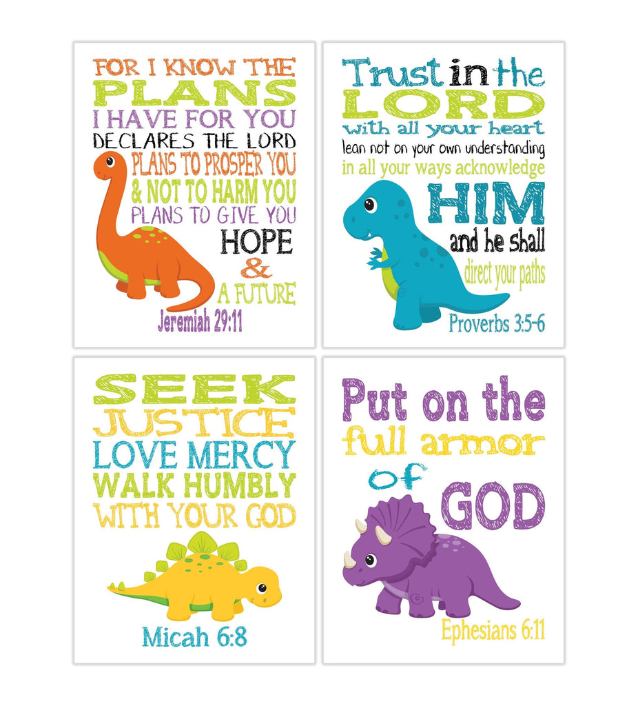 Dinosaur Christian Nursery Decor Set of 4 Unframed Prints Tyrannosauru ...