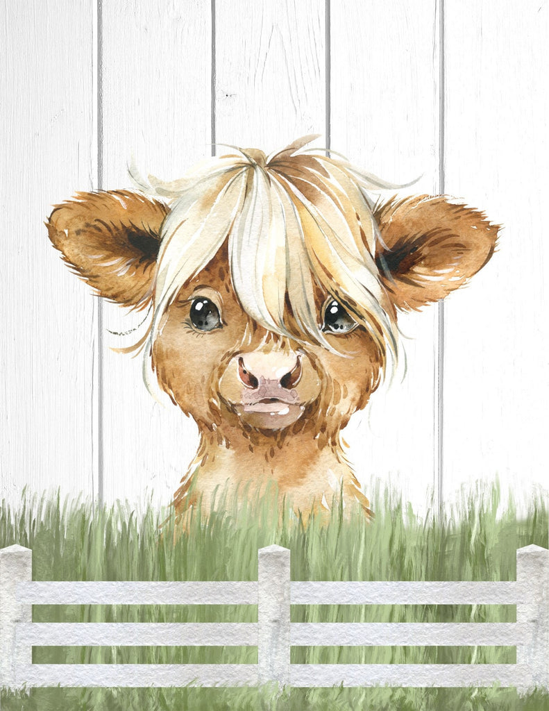 Highland Cow Sheep Watercolor Farm Animal Barnyard Rustic Shiplap Farm ...