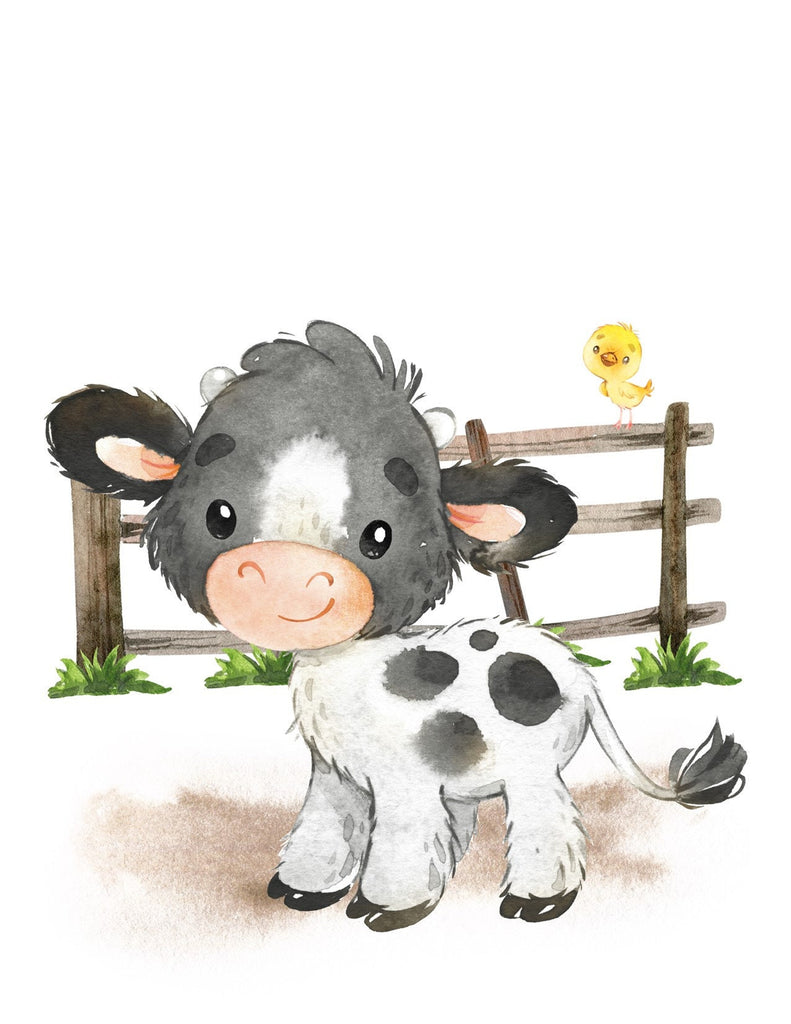 Black and White Cow Watercolor Farm Animal Rustic Nursery Decor Unfram ...