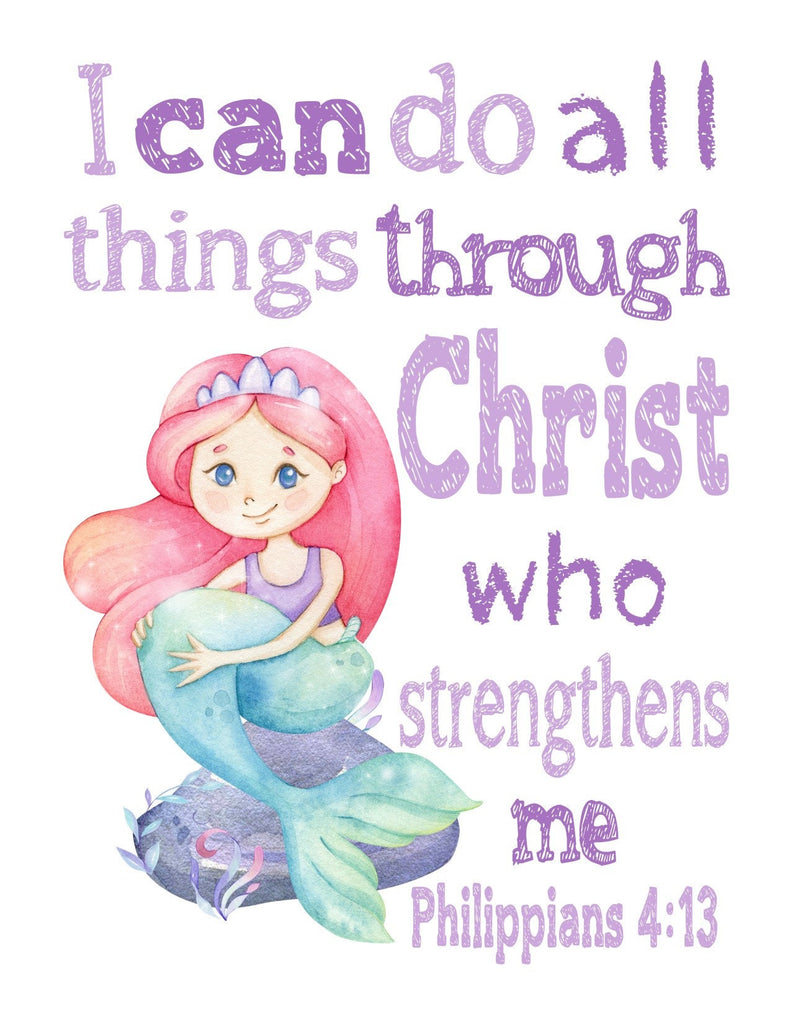 Watercolor Mermaid Christian Nursery Decor Unframed Print I Can Do All ...