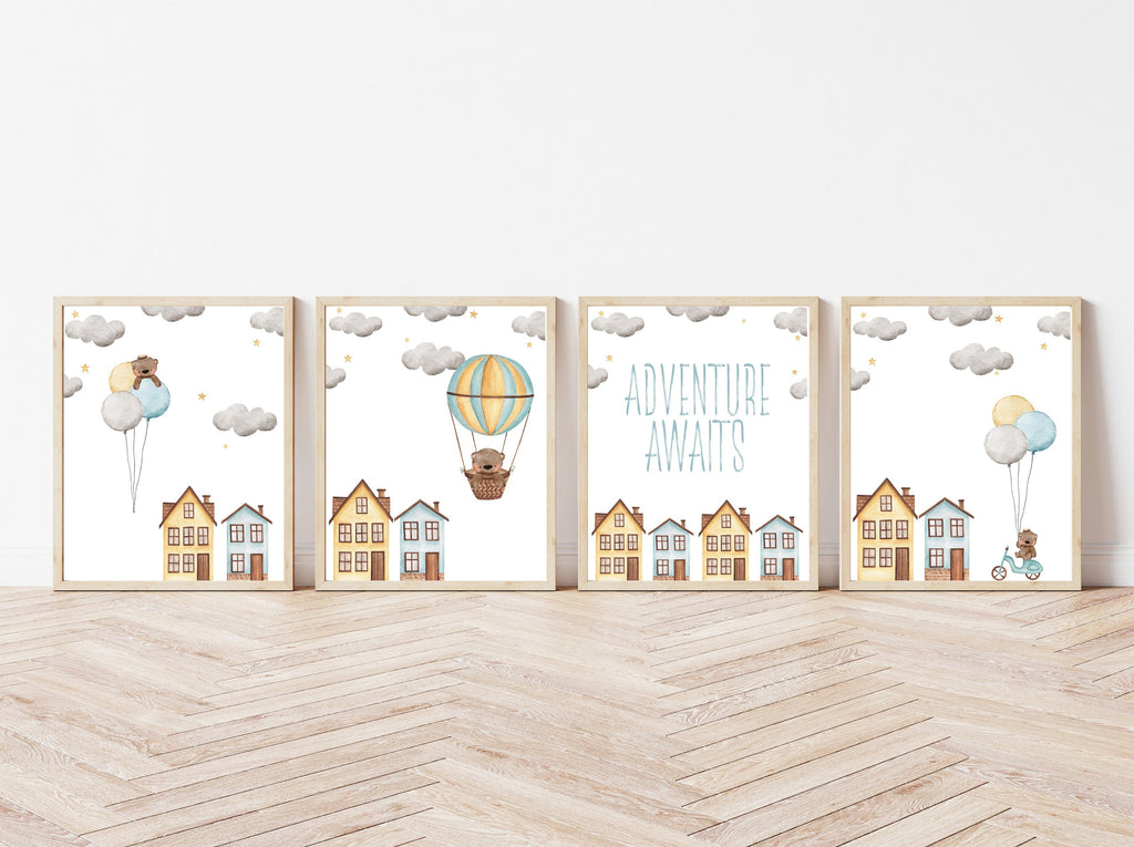 Adventure Awaits Bear with Balloons Watercolor Nursery Decor Unframed ...