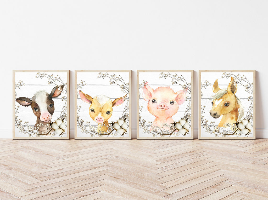 Rustic Farm Nursery Decor Set of 4 Unframed Farmhouse Prints Cow Pig H ...