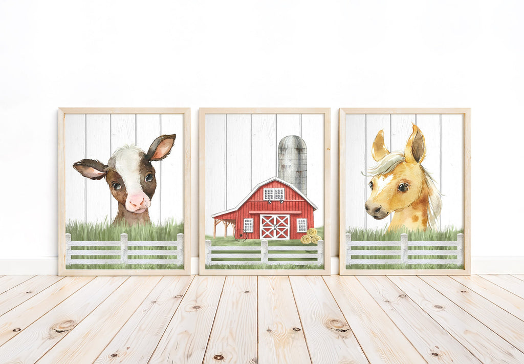 Cow Horse Barnyard Watercolor Farm Animal Watercolor Rustic Shiplap Fa ...
