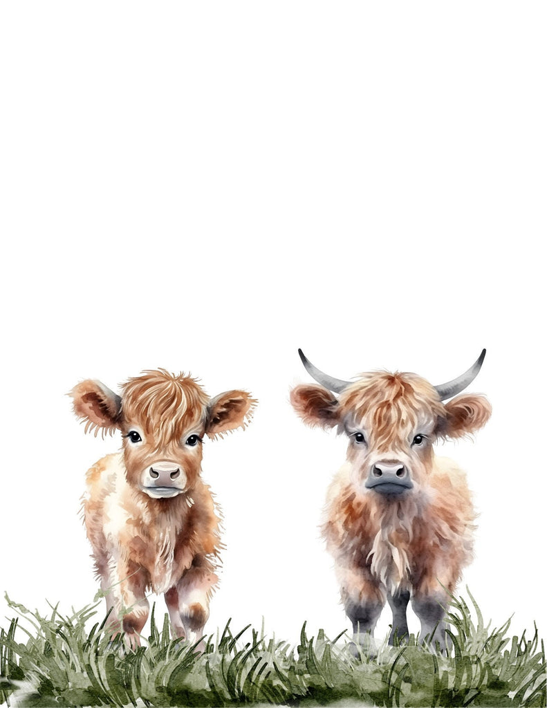 Highland Cows Watercolor Barn Farmhouse Barnyard Rustic Farm Nursery D ...