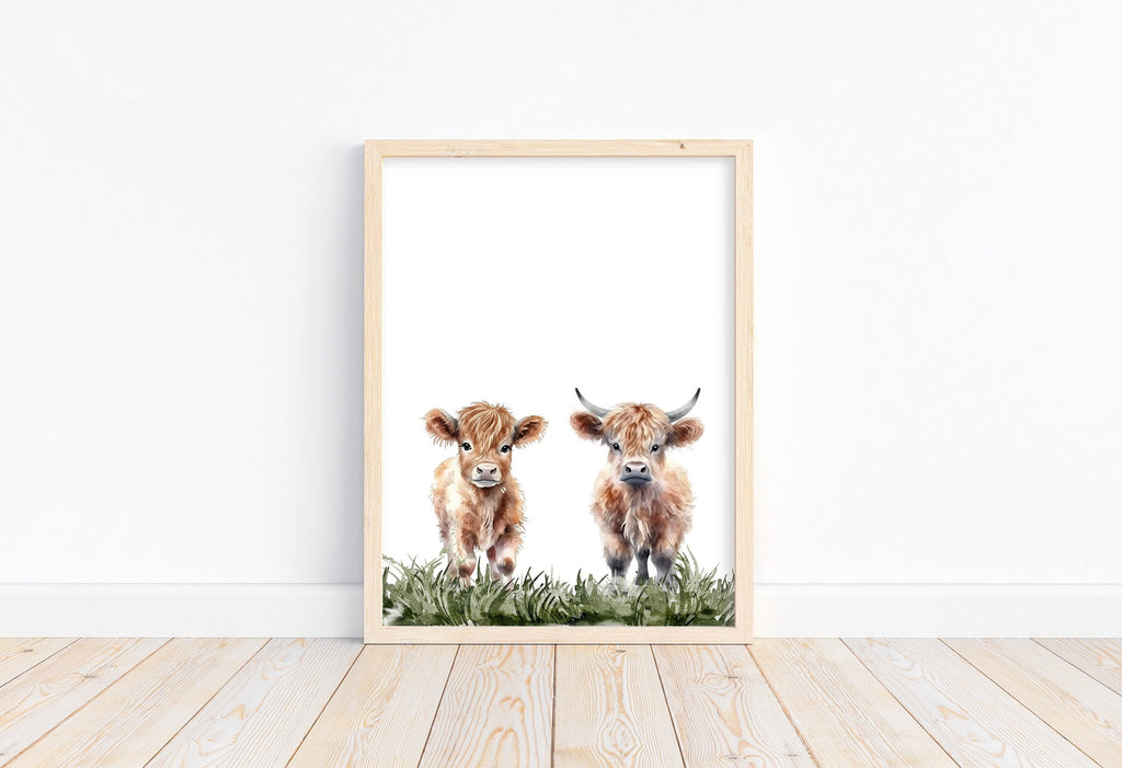 Highland Cows Watercolor Barn Farmhouse Barnyard Rustic Farm Nursery D ...