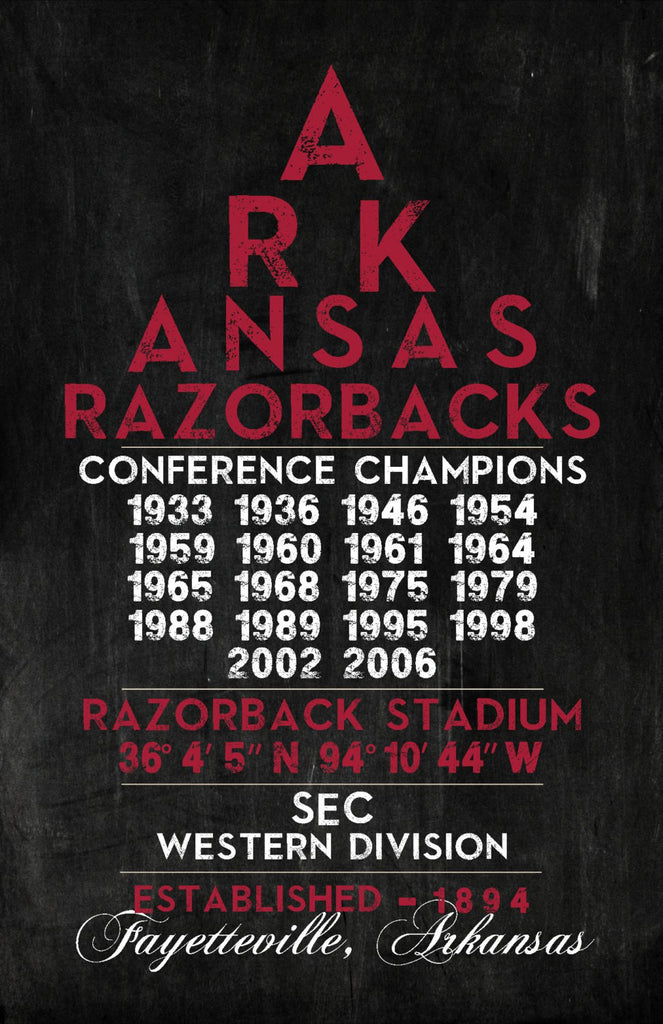 Arkansas Razorbacks - Eye Chart chalkboard print - sports, football, g ...